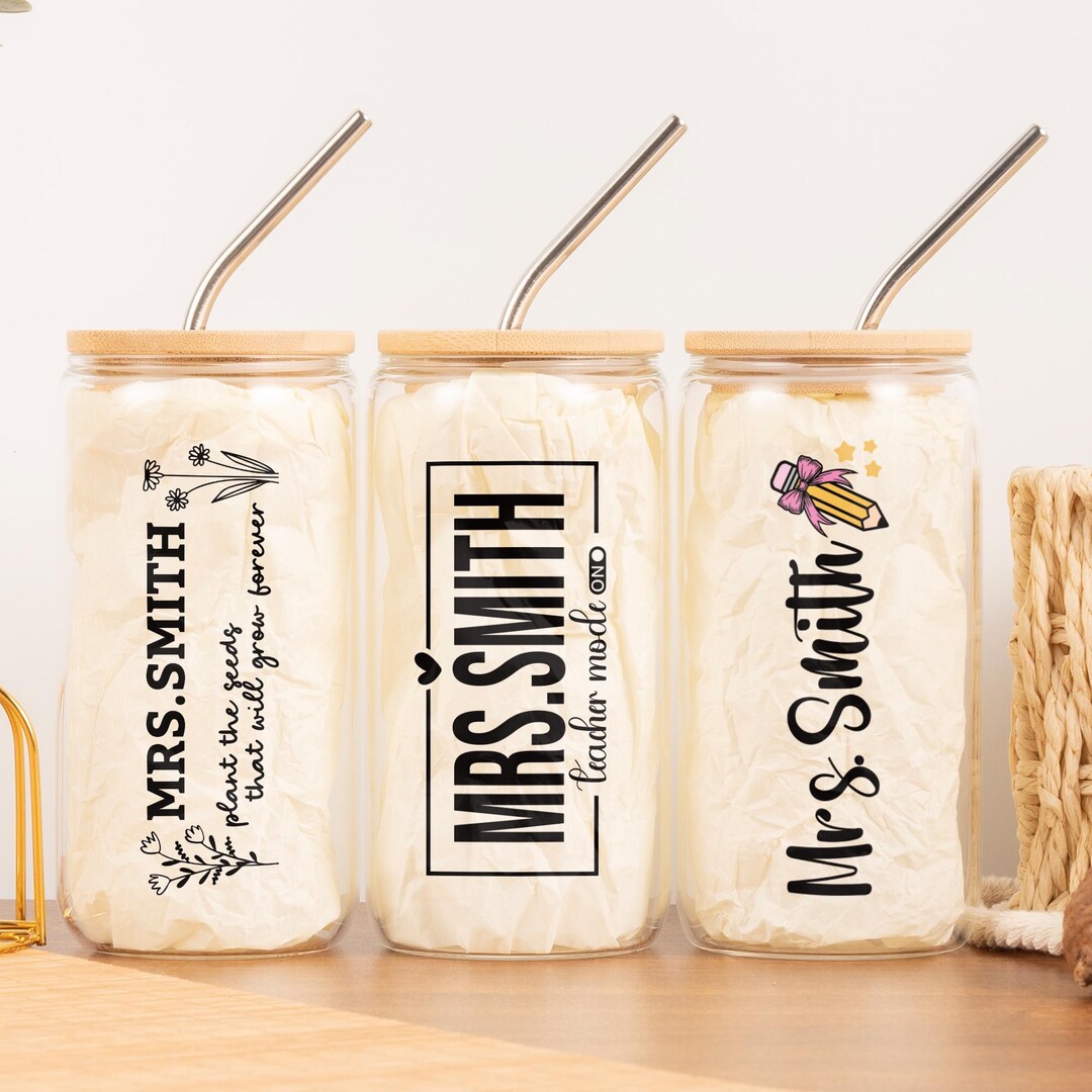 Customize Glass Tumblers With Straw-teacher Topics, Bamboo Lid Cup ...
