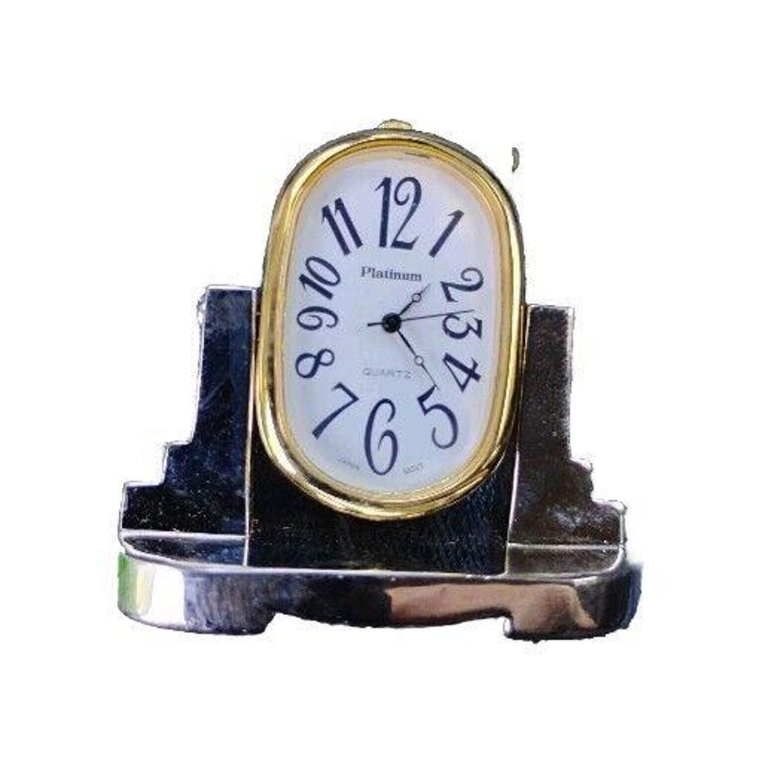 Vntg Mini Clock "platinum" Brand Gold/silver Toned Quartz Desk Roman ...