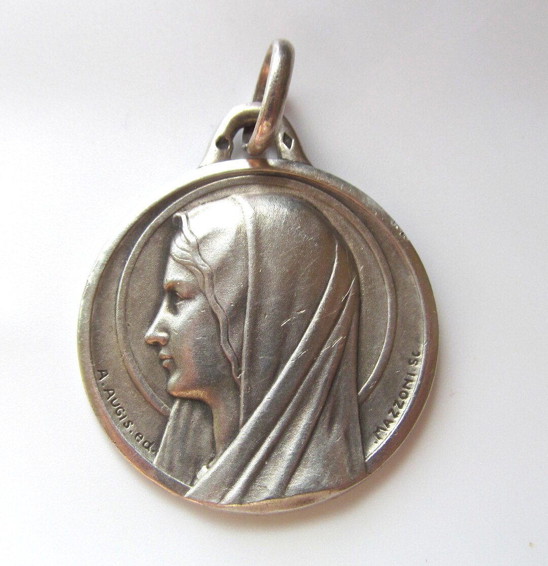Virgin Mary Silver Antique Religious Medal Signed Augis and Mazzoni ...