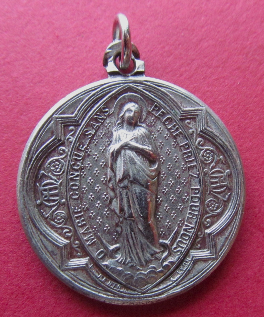 Antique Gothic Religious Medal Immaculate Virgin Mary Signed Penin ...
