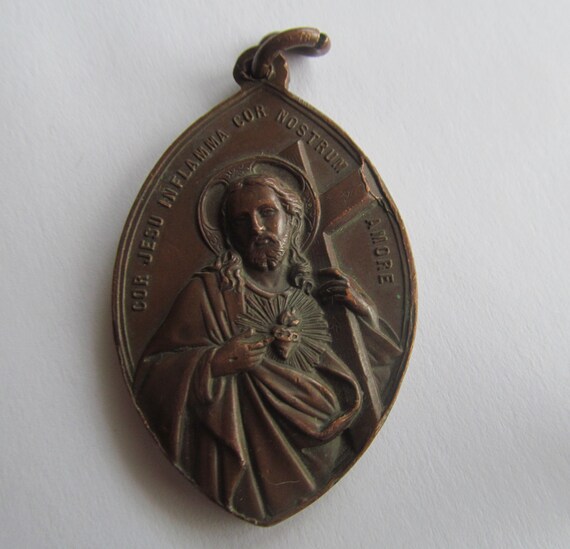 Jesus Antique Religious Medal Sacred Heart Crown Of T… - Gem Jesus Antique Religious Medal Sacred Heart Crown Of T… - Gem