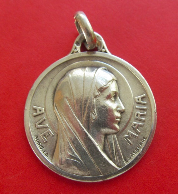 Vintage Virgin Mary Antique Ave Maria French Silver O… - Gem