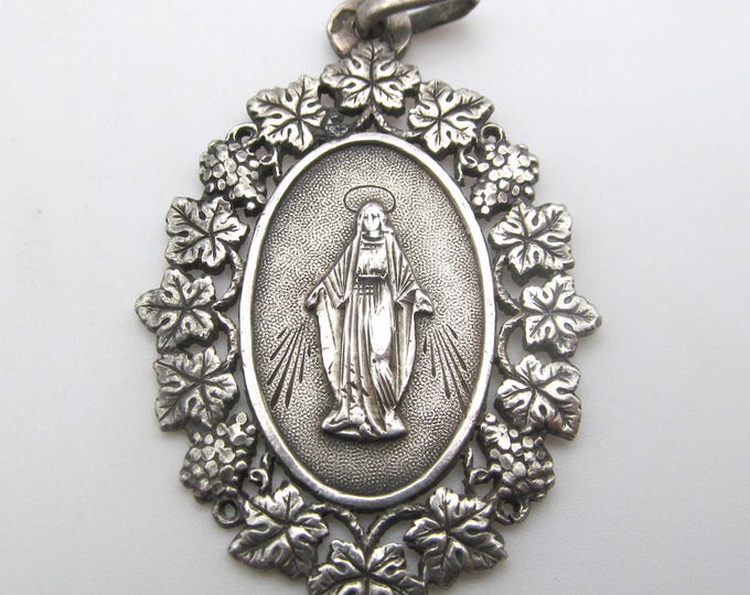 Antique Virgin Mary French Silver Religious Medal Grape Cluster ...