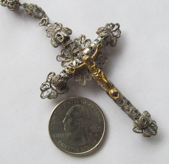 Antique Silver Filigree Rosary Crucifix Religious Nec… - Gem