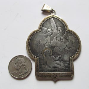 Angels in Adoration of the Child Jesus Antique French Religious Medal ...