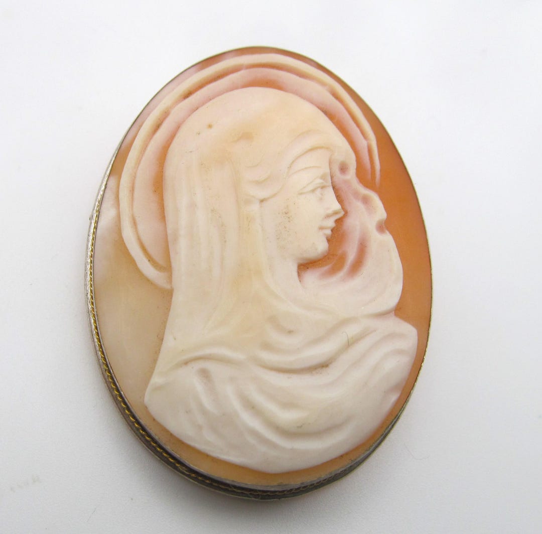 Virgin Mary Shell Cameo Religious Brooch Antique 800 Silver Religious ...