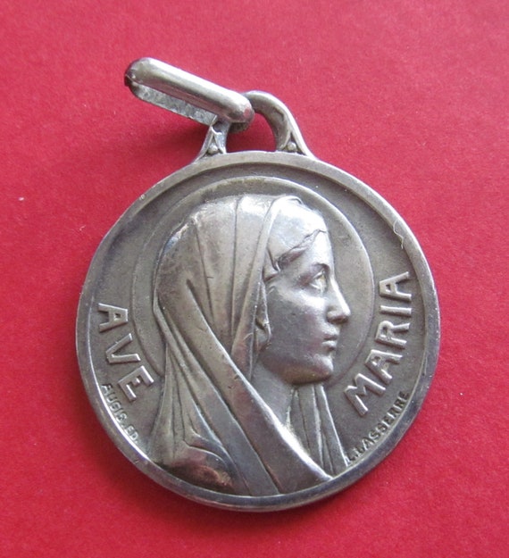 Vintage Virgin Mary Antique Ave Maria French Silver O… - Gem