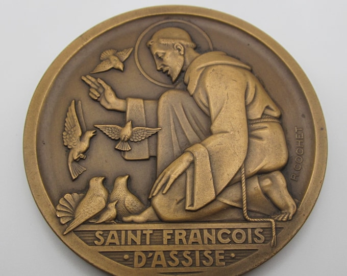 Antique Saint Francis Assisi French Bronze Art Religious Medal Art Deco ...