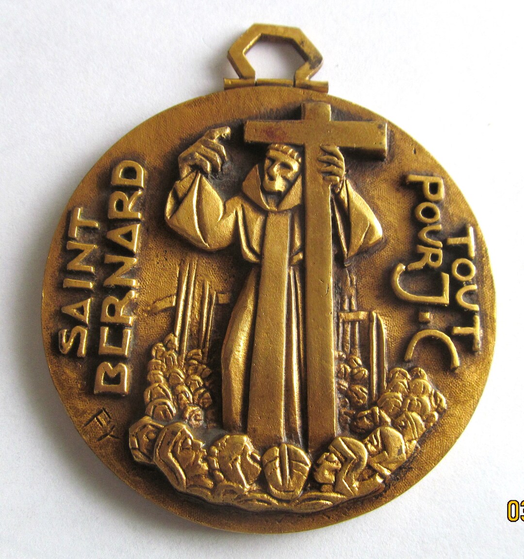 Saint Bernard Vintage Religious Medal French Gold Plated Catholic ...