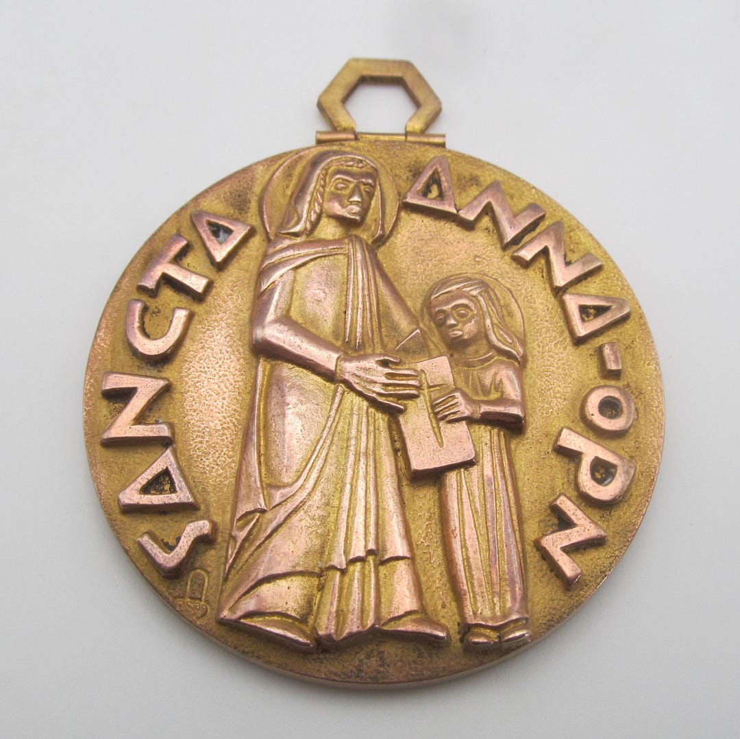 Saint Anne Virgin Mary Virgin Religious Medal French Gold Plated Saint ...