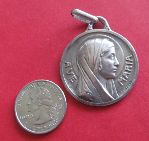 Vintage Virgin Mary Antique Ave Maria French Silver O… - Gem