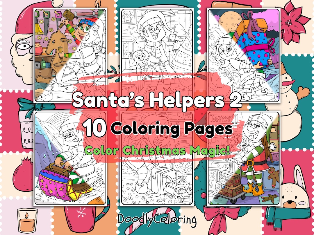 Santas Little Helpers Coloring Pages Festive Christmas Fun Printable ...