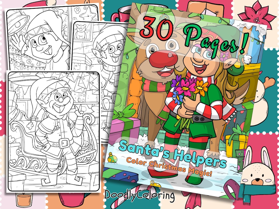 Santa's Little Elves Coloring Pages - 30 Christmas Helpers Holiday ...