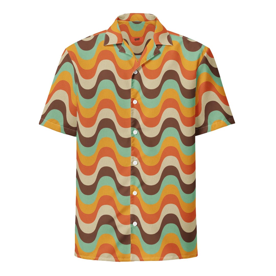 70s Button up Shirt for Theme Party Retro Wave Print Groovy - Etsy