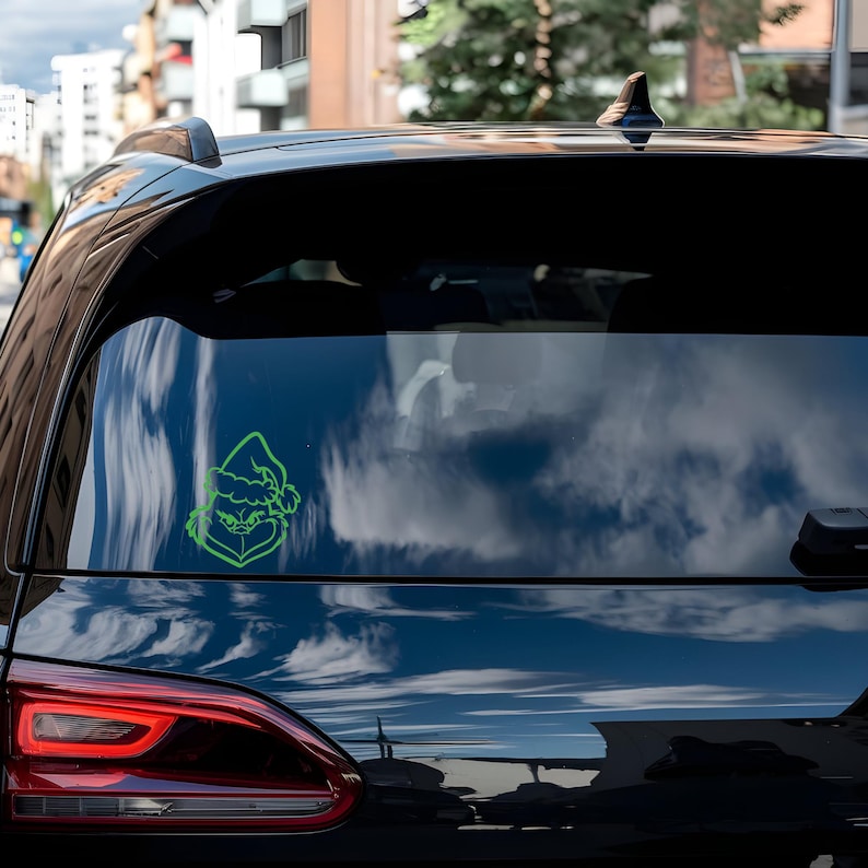 Grinch Car Decal, Grinch Santa Hat, Christmas Car Decal, Grinch Sticker ...