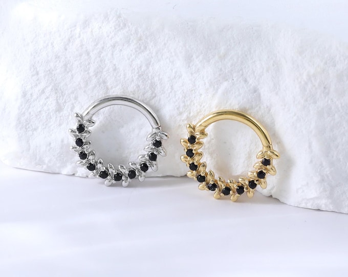 Implant Grade Titanium Natural Stone Black Horseshoe Septum Ring ...