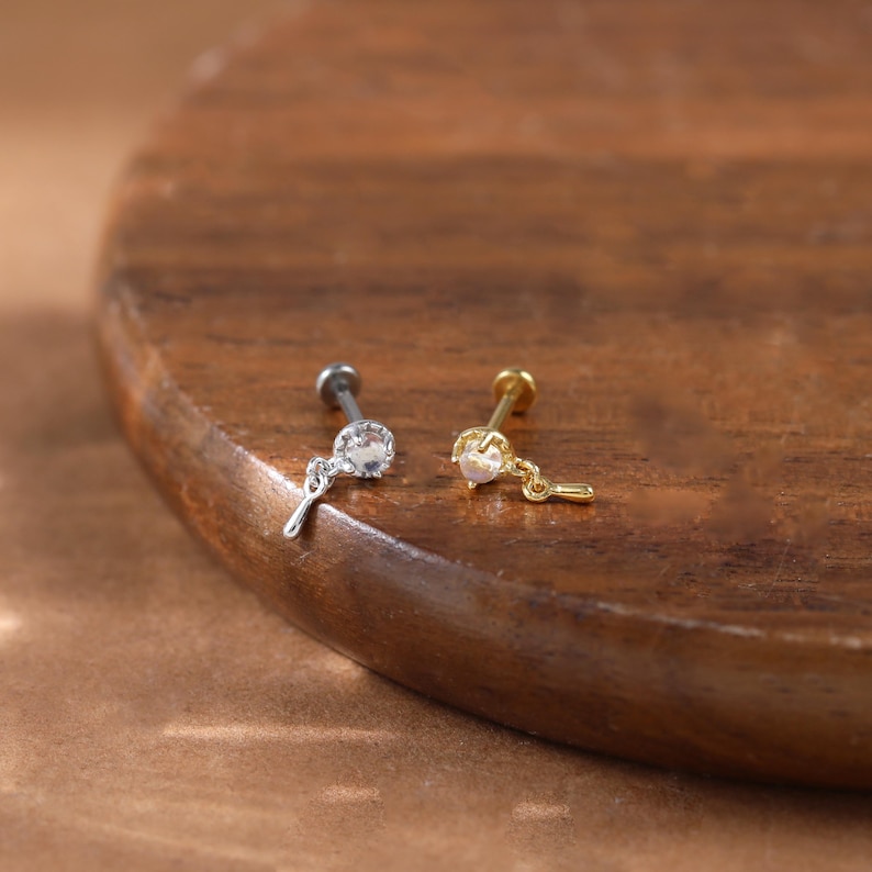 Sterling Silver Moonstone Dangle Teardrop Stud • 14K Gold Plated Drop ...