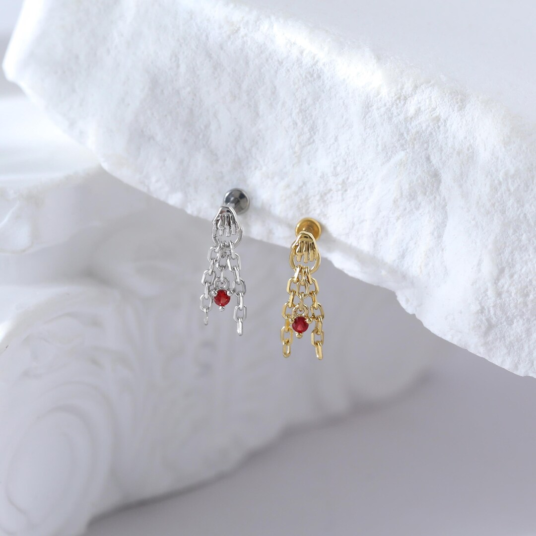 Sterling Silver Devil's Hand Threadless Push Pin • 925 Silver Dangle ...