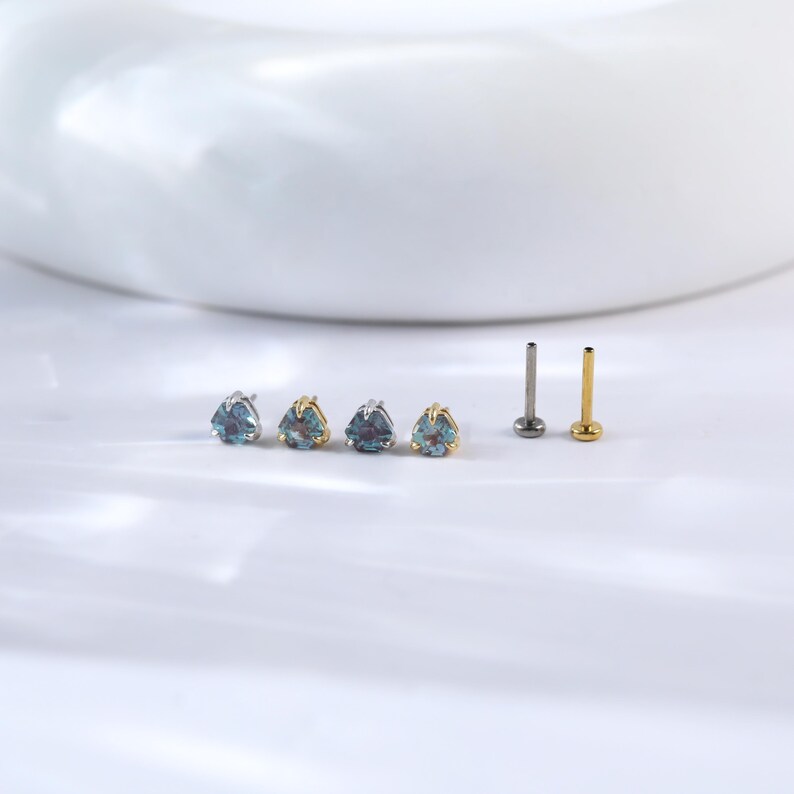 Sterling Silver Hexagon Alexandrite Helix Stud Earring • 14K Gold Three ...