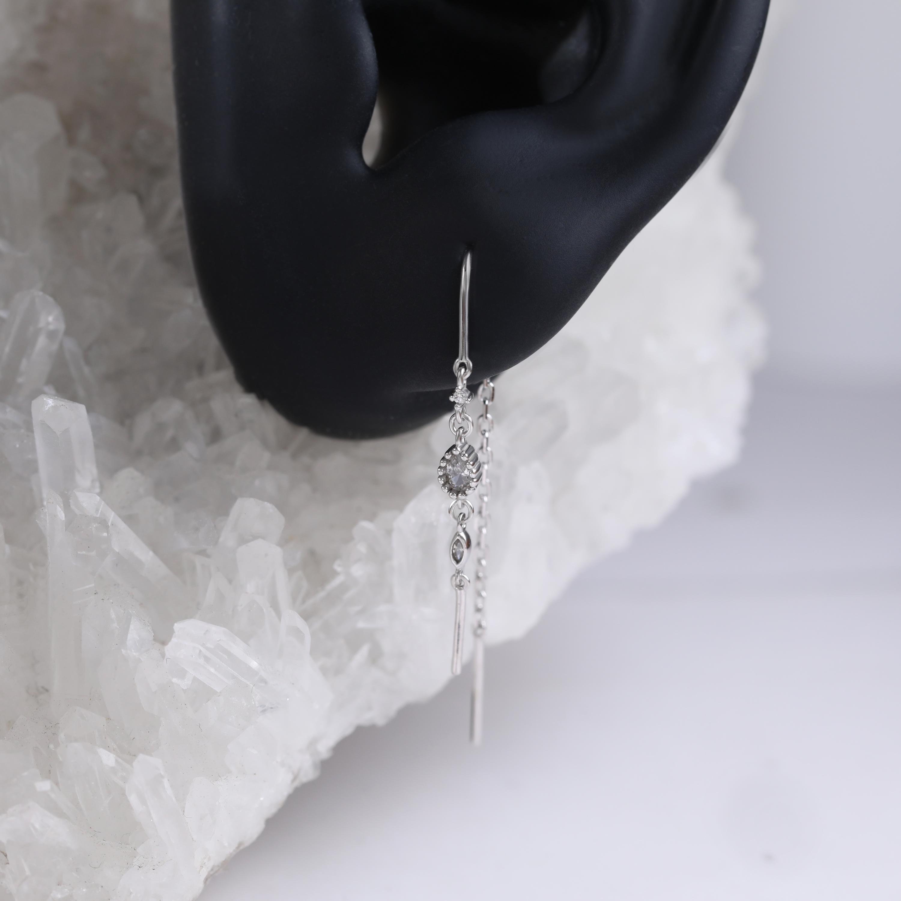 14K Gold Plated Dangle Diamond Chain Threader Earring Clear CZ Lobe ...