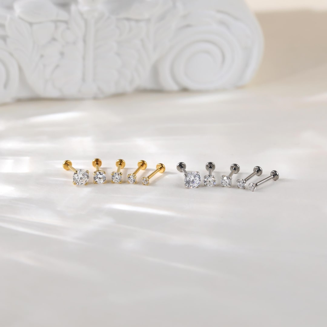 Sterling Silver Tiny Moissanite Helix Push Back • 925 Silver Labret ...