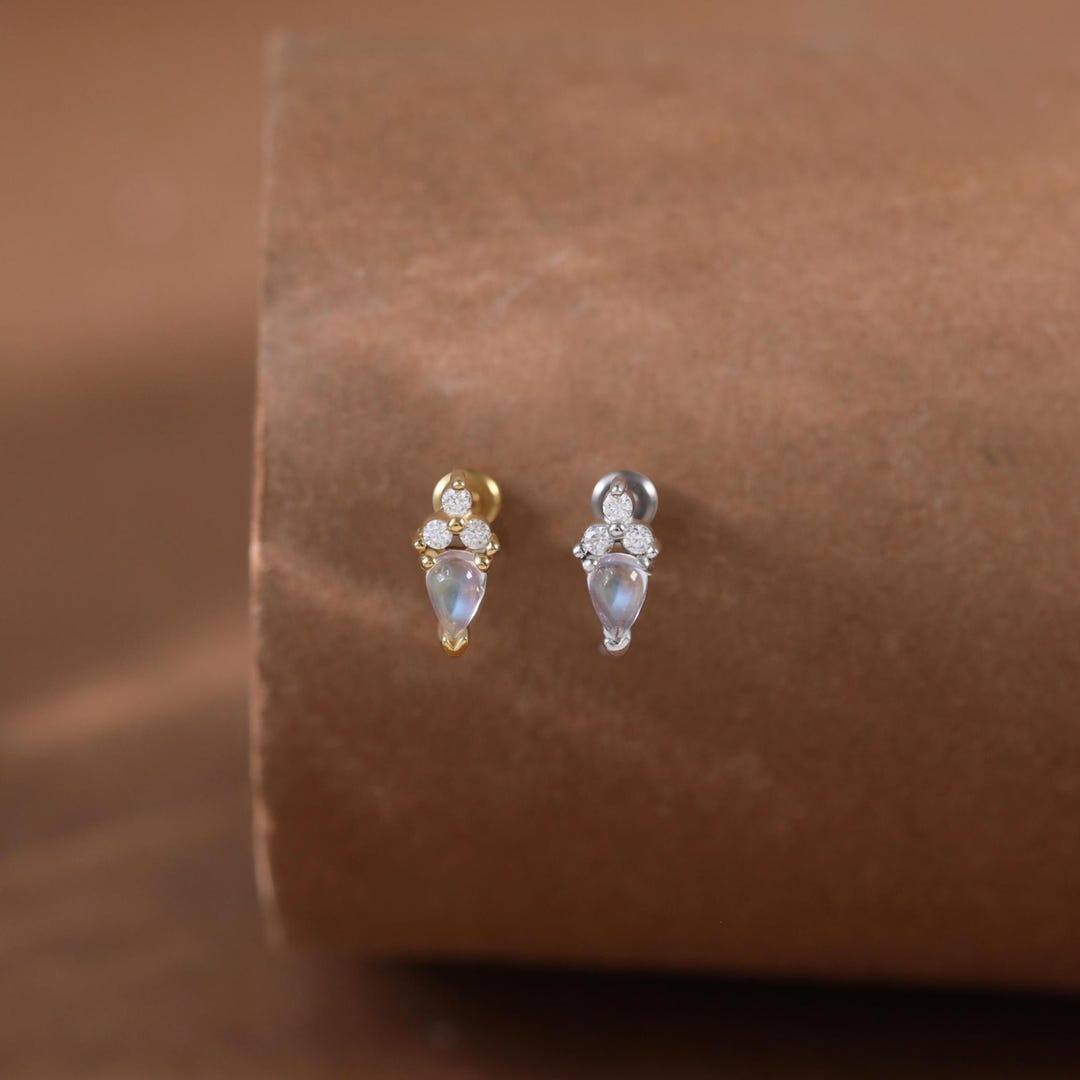 Dewdrop Glow Moonstone Stud Earring • 925 Silver Polished Gemstone ...