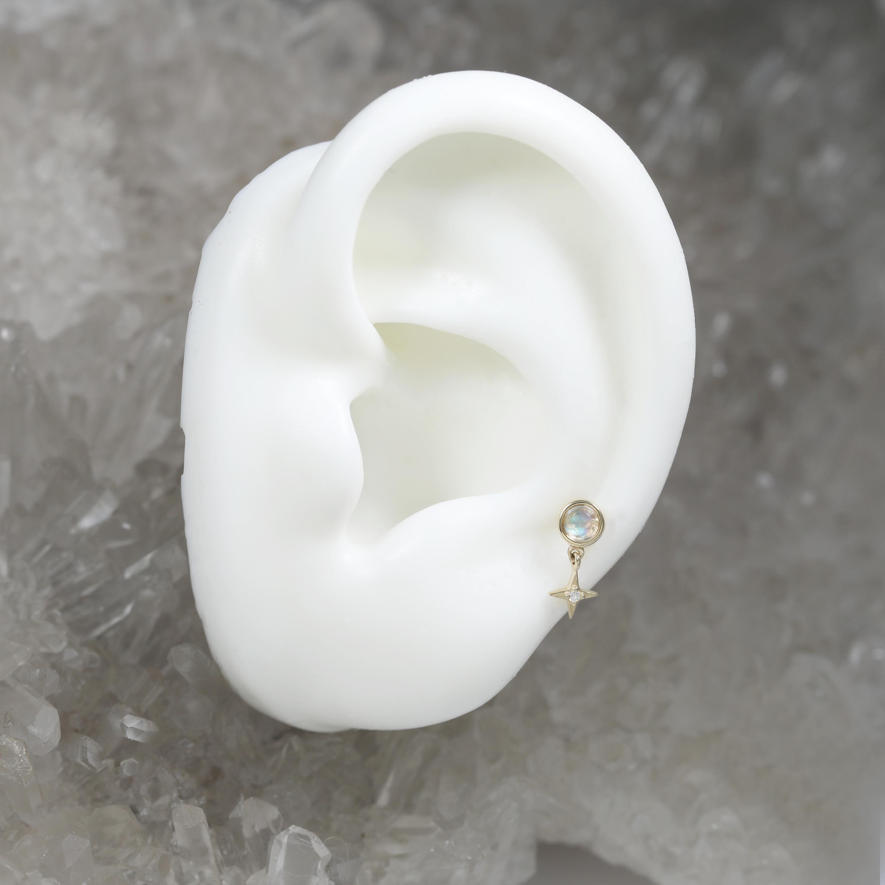 Sterling Silver Rainbow Moonstone With Moissanite Star Shaped Push Pin ...