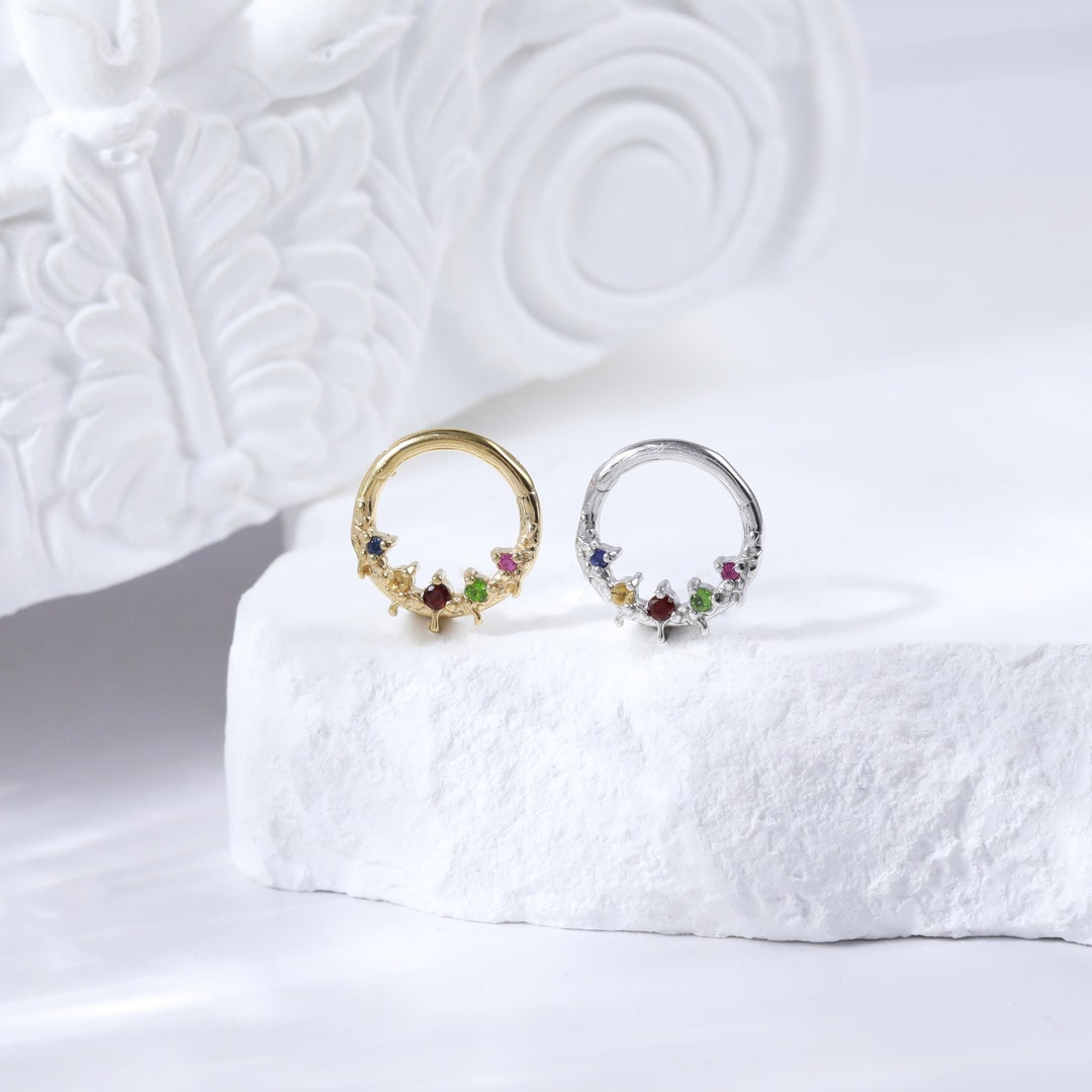 Sterling Silver Donut Gemstone Daith Clicker • 925 Silver Garnet Conch ...