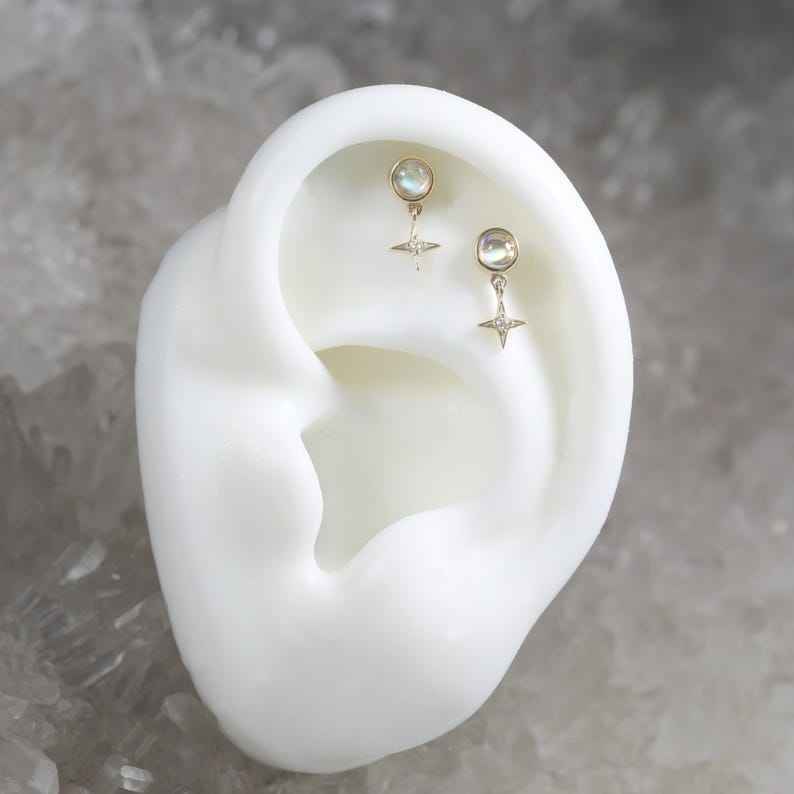 Sterling Silver Rainbow Moonstone With Moissanite Star Shaped Push Pin ...