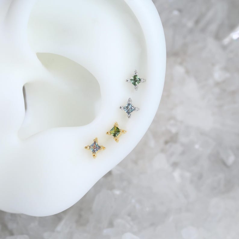 Sterling Silver Alexandrite / Green Tourmaline Stud • 14K Gold Plated ...