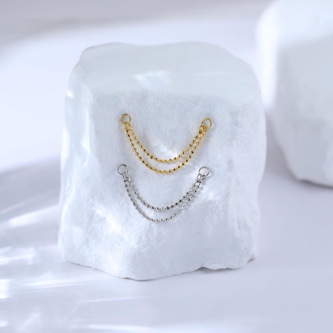 14K Gold Plated Double Ball Chain Helix Earring Chain • 925 Silver ...