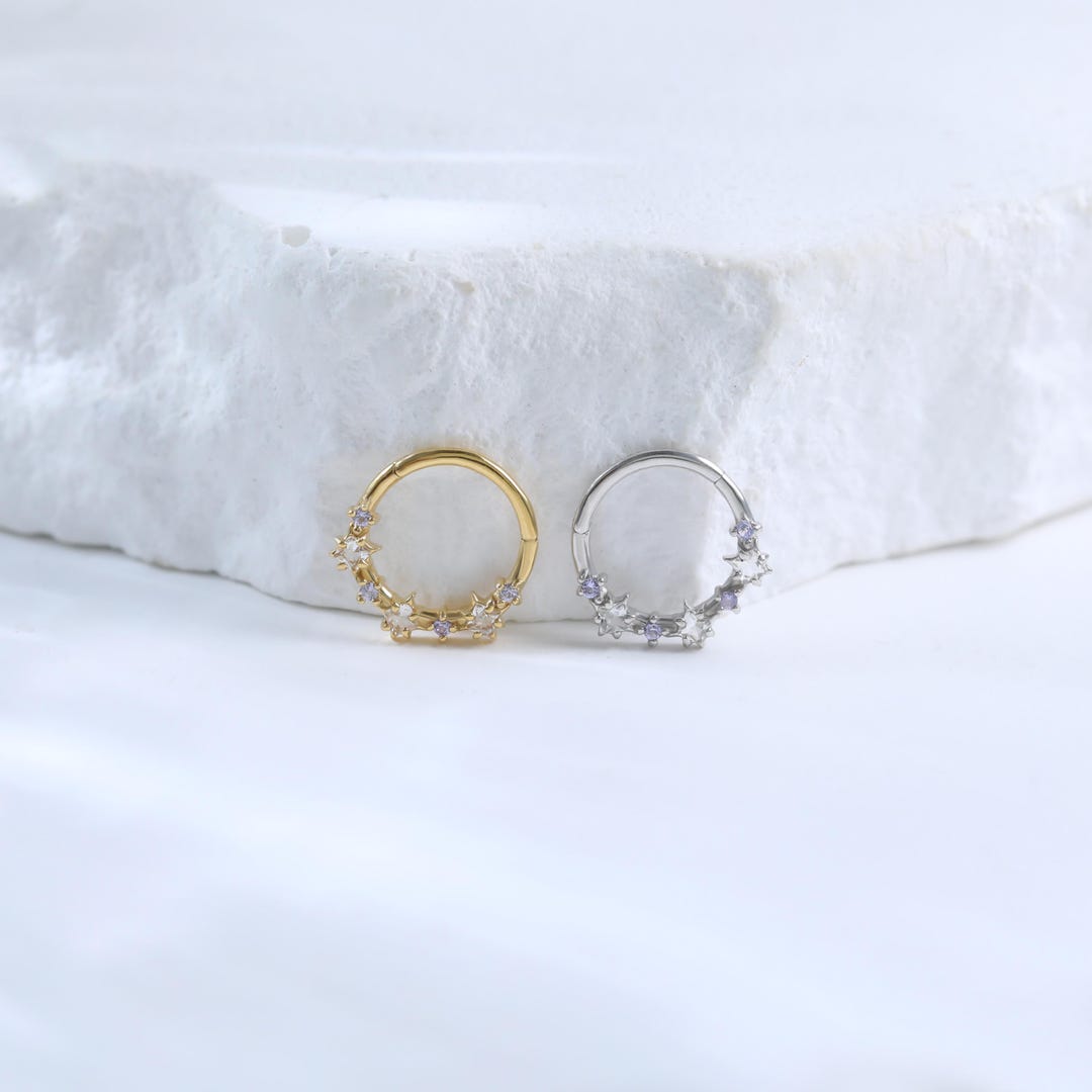 Sterling Silver Star White Topaz Daith Clicker • 925 Silver Celestial ...