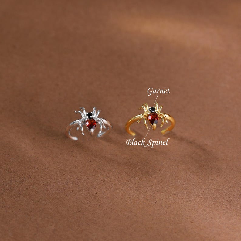 Sterling Silver Garnet Black Spinel Spider Web Cuff Hoop Earring • Gold ...