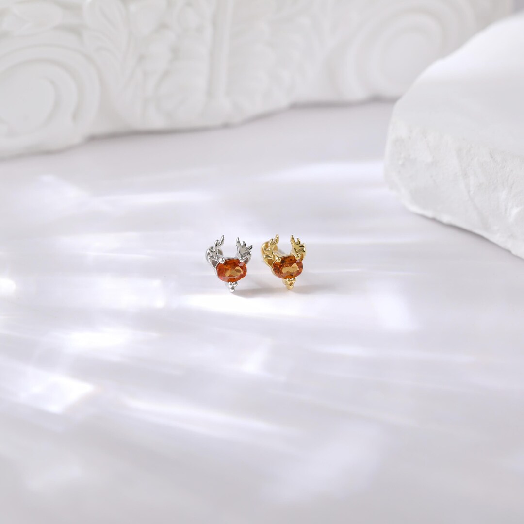 Sterling Sliver Tiny Elk Antler Fanta Threadless Earring • 925 Silver ...