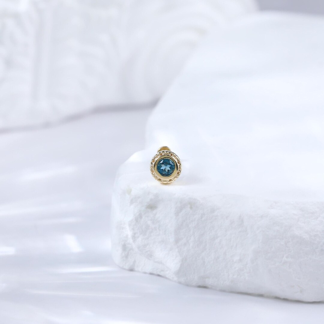 Dainty London Blue Topaz Planet Helix Piercing • Solid 14K Gold Planet ...