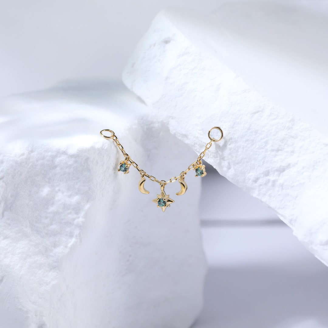 Dangle Moon&star Alexandrite Chain • Solid 14K Gold Gemstone Helix ...