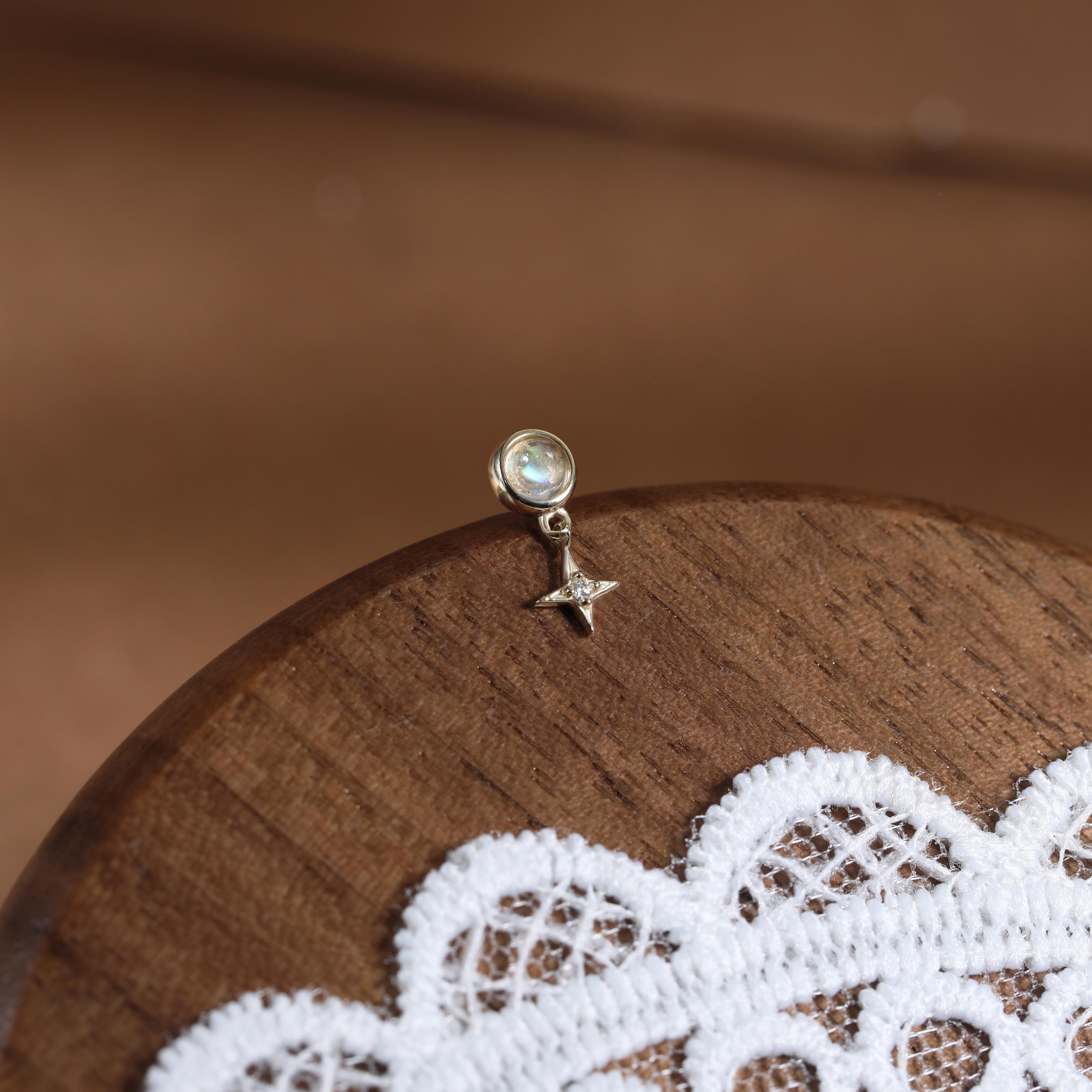 Sterling Silver Rainbow Moonstone With Moissanite Star Shaped Push Pin ...