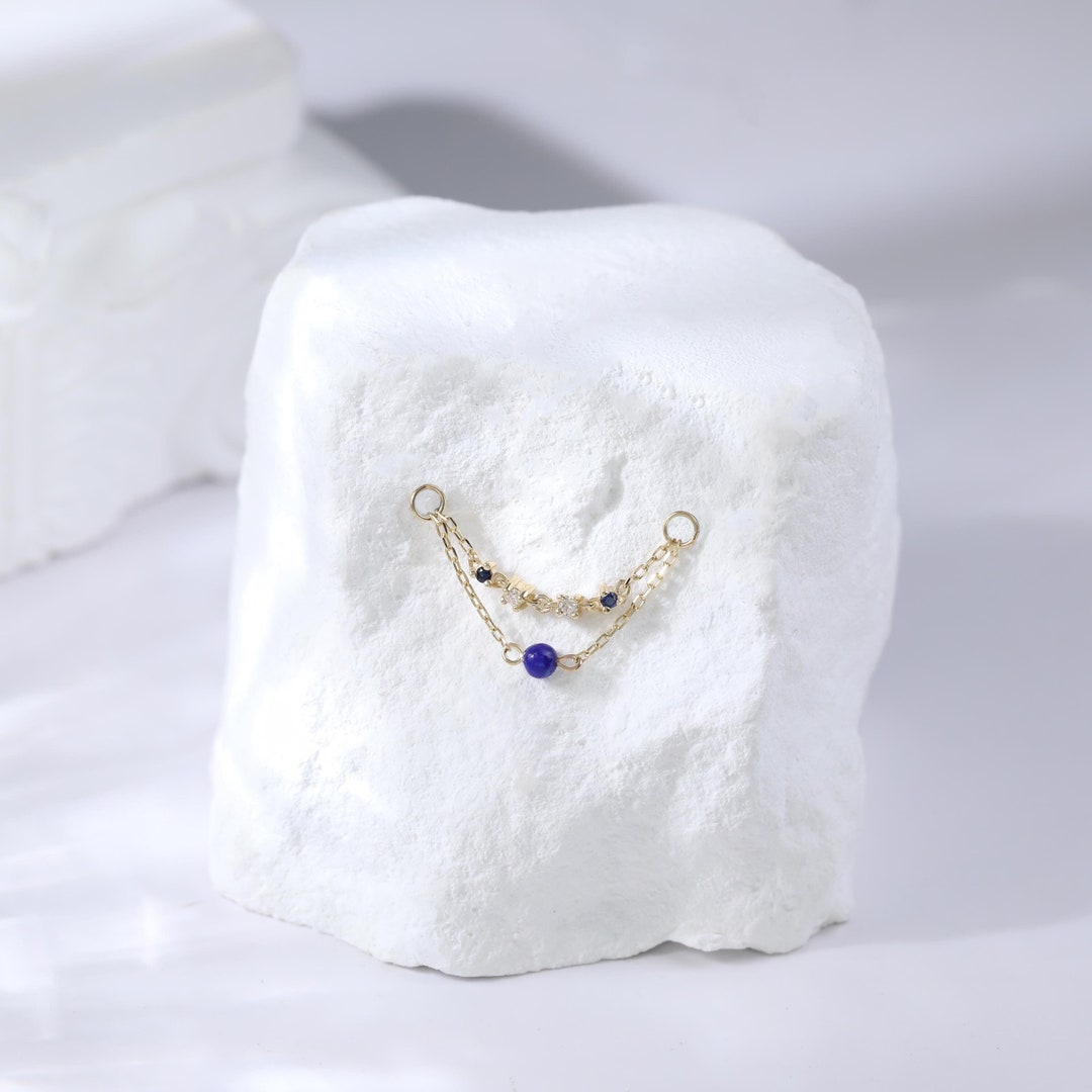 Double Layer Sapphire Wrap Chain • Solid 14K Gold Lapis Lazuli With ...