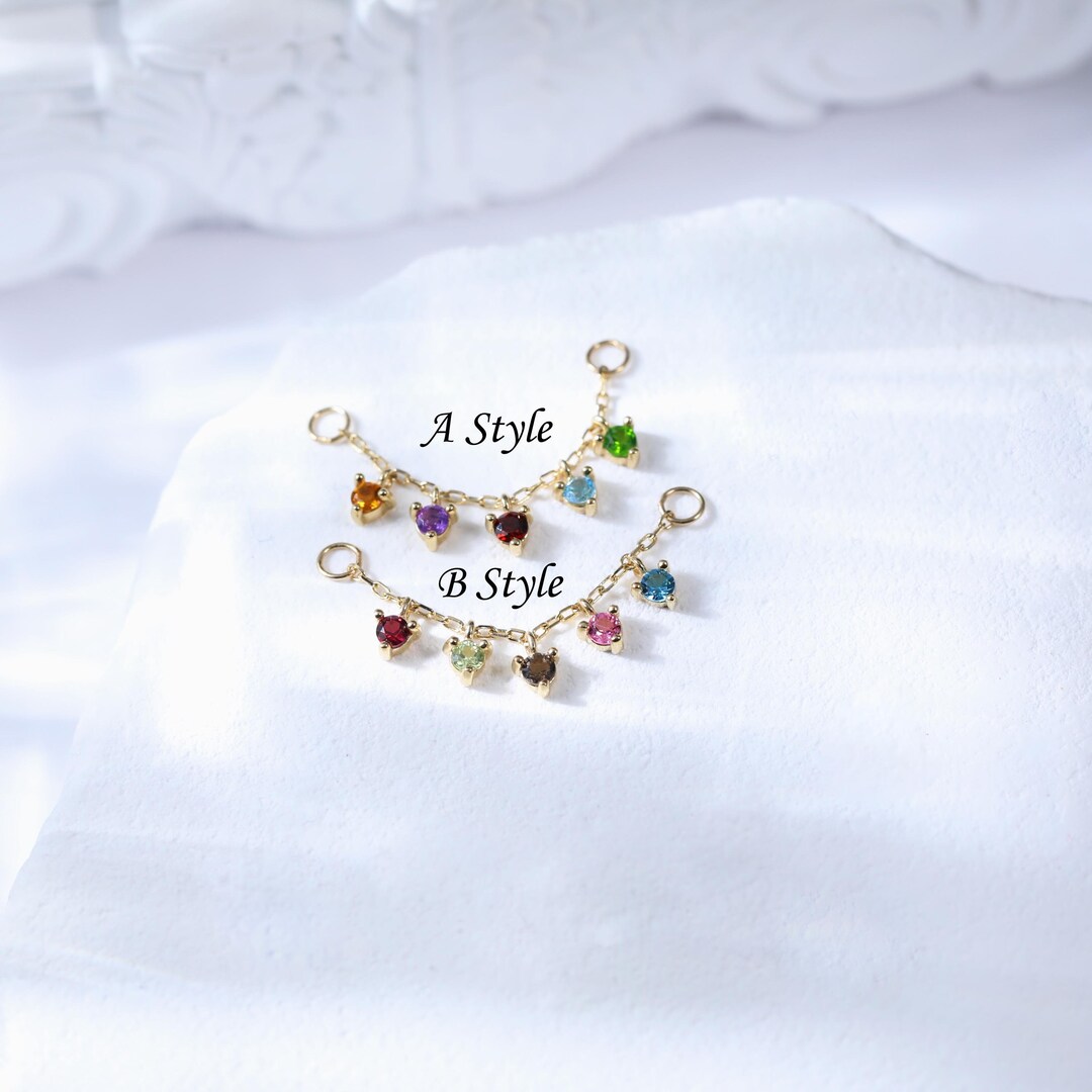 Dangle Multi-color Gemstone Chain Wrap Earring Solid 14K Gold Rainbow ...