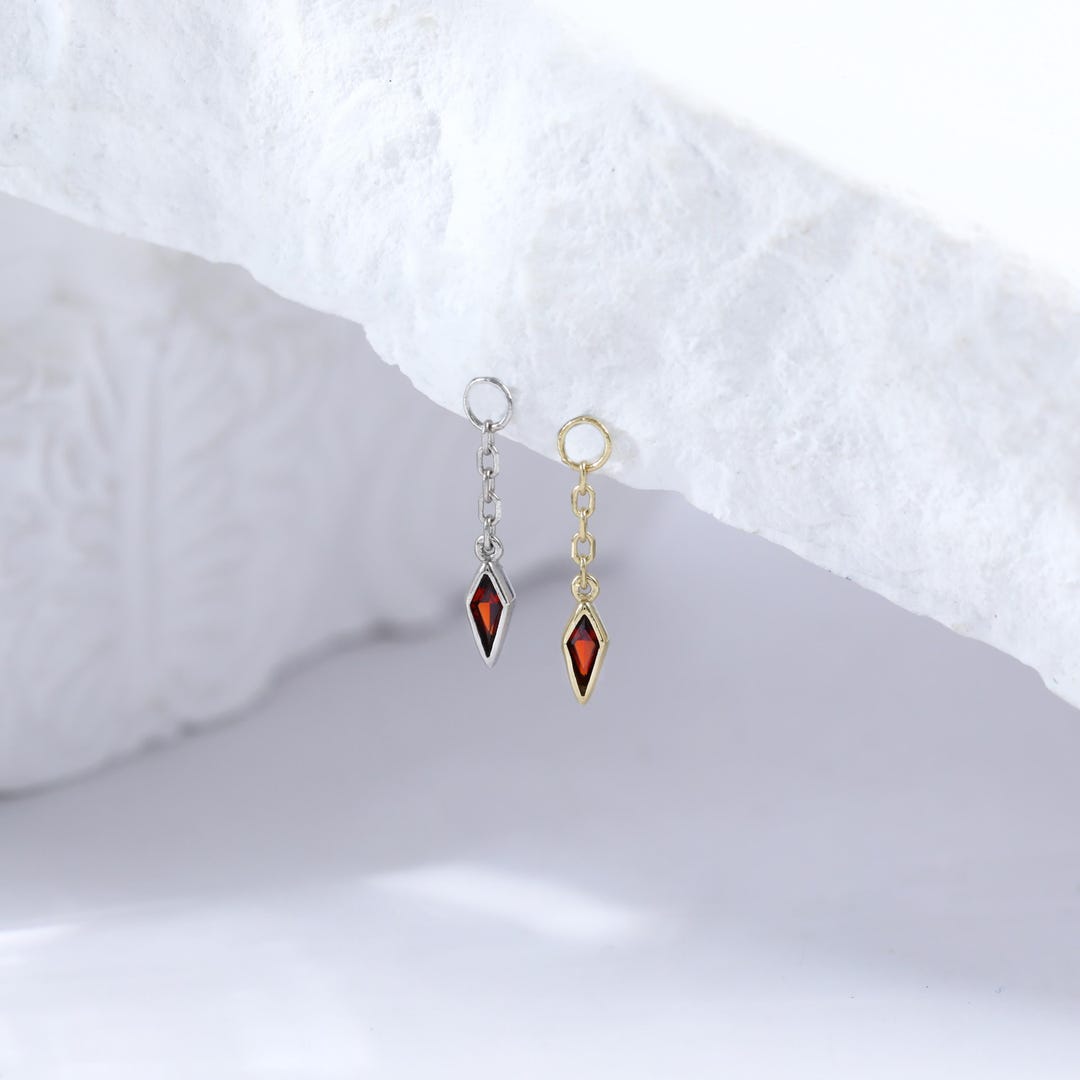 Sterling Silver Dangle Kite Garnet Earring Charm • 14K Gold Dainty Red ...