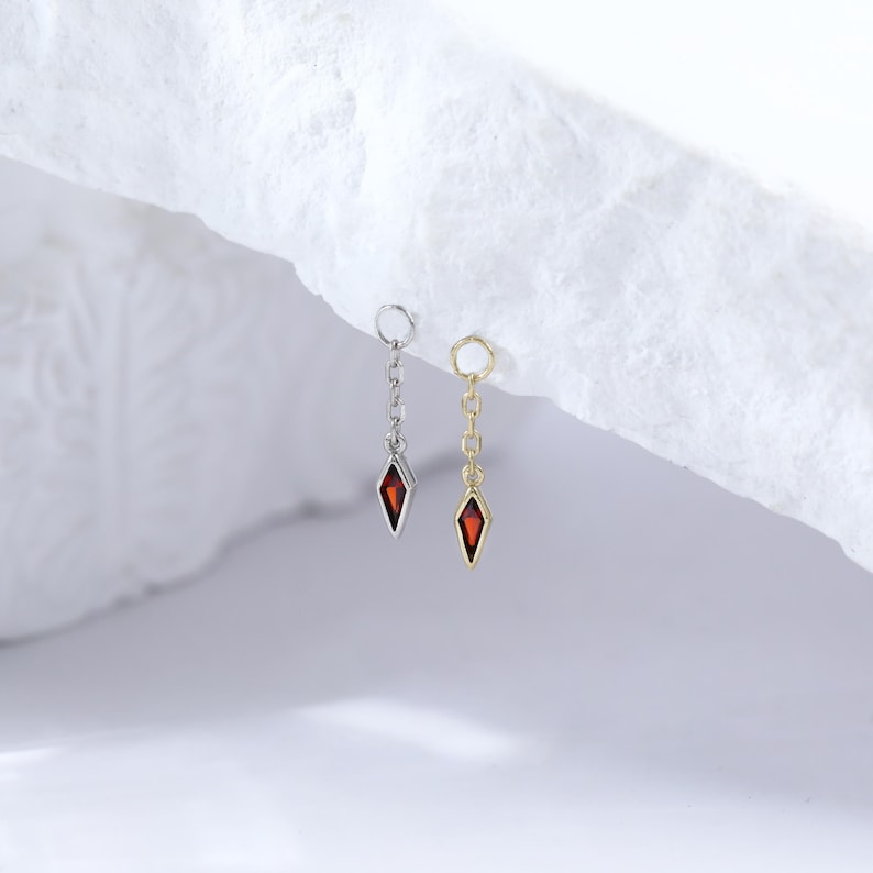 Sterling Silver Dangle Kite Garnet Earring Charm • 14K Gold Dainty Red ...