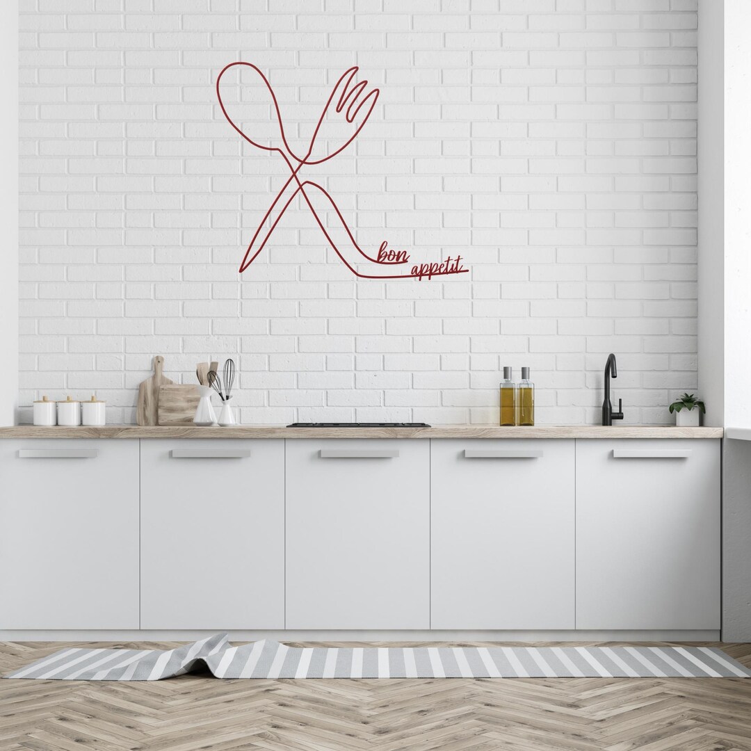 Fork and Spoon Metal Art, Kitchen Utensils Steel Sign, Bon Appetite ...