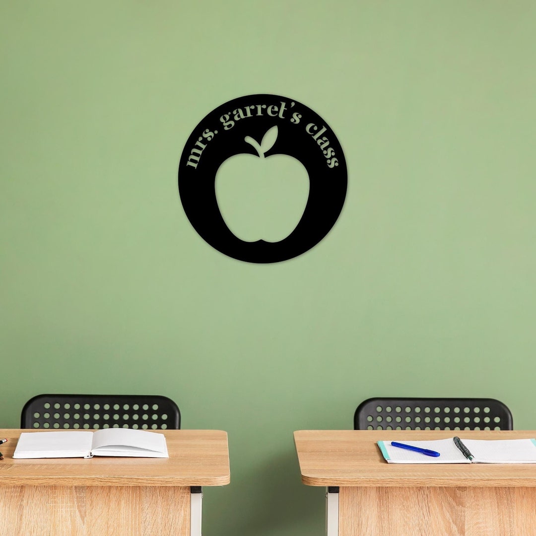 Personalized Teacher Metal Wall Art, Classroom Steel Wall Sign, Apple ...