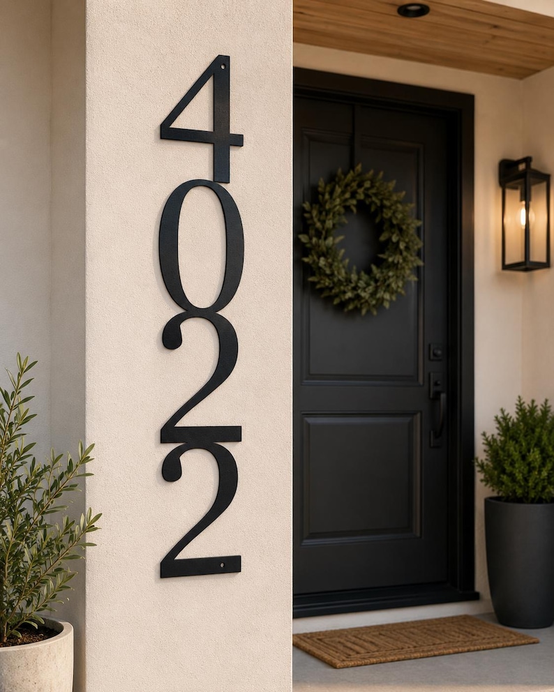 Custom House Number Metal Sign, Minimalist Address Steel Art, Vertical ...