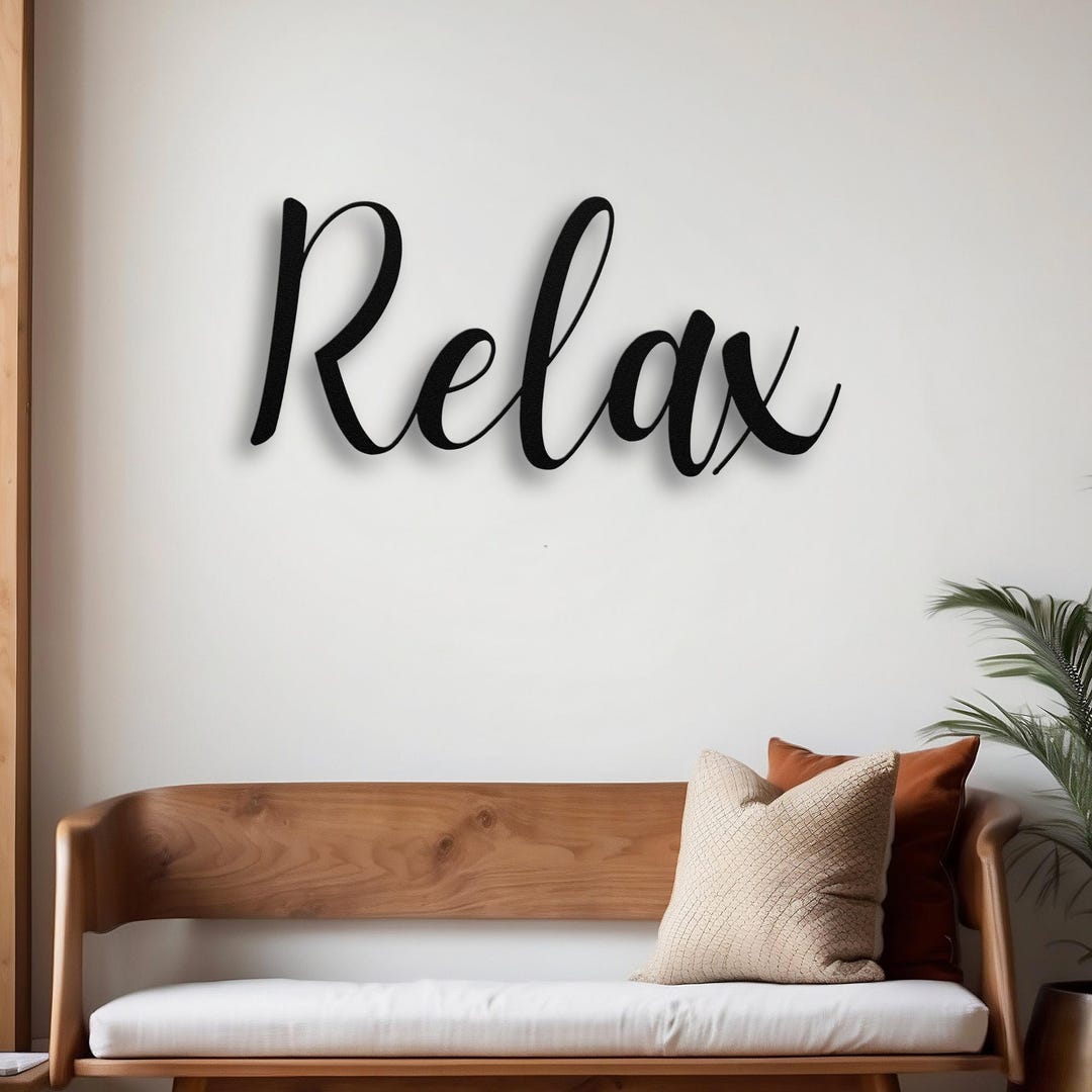 Custom Relax Text Metal Hanging, Script Font Sign, Steel Metal Word Art ...