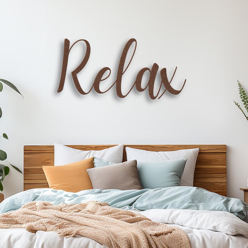 Custom Relax Text Metal Hanging, Script Font Sign, Steel Metal Word Art ...