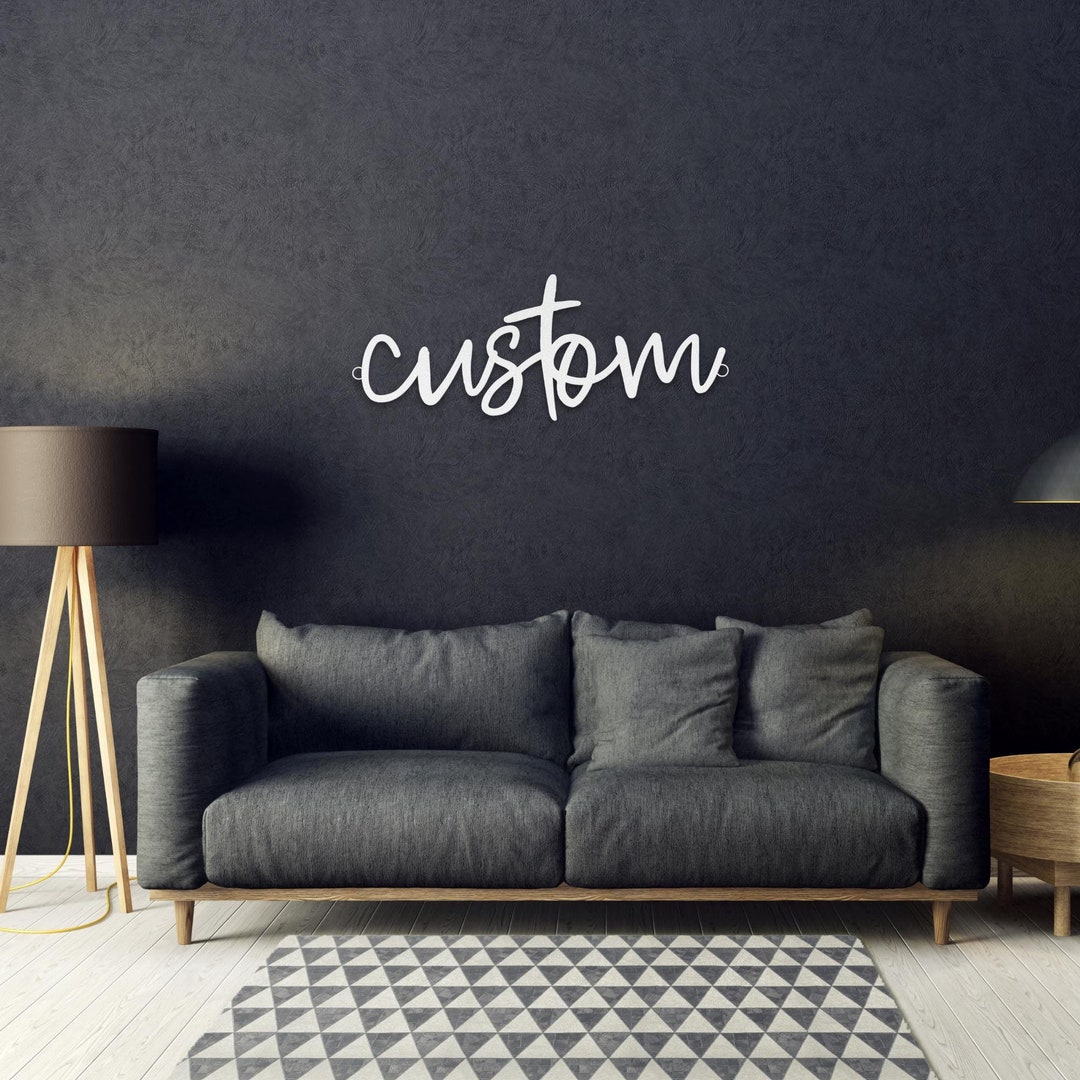 Minimal Custom Metal Word Wall Art, Script Text Sculpture Decor ...