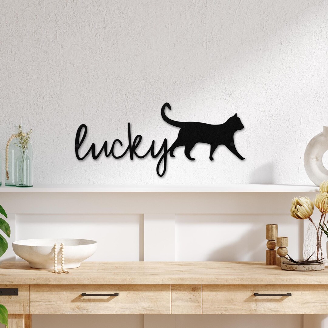 Customized Silhouette Cat Metal Sculpture, Personalized Pet Name Wall ...
