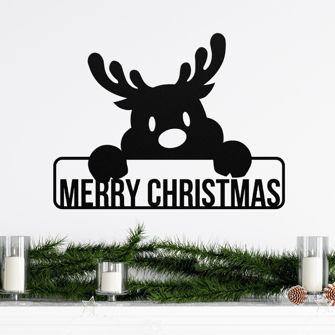 Merry Christmas Text Metal Sign, Holiday Metal Sign, Reindeer Steel ...