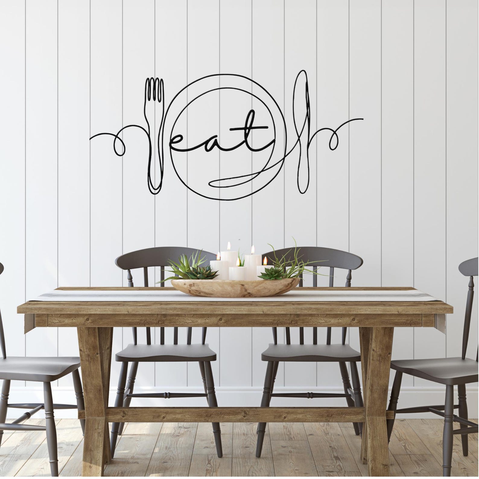 Eat Script Font Metal Artwork, Fork Knife Plate Steel Sign, Kitchen ...